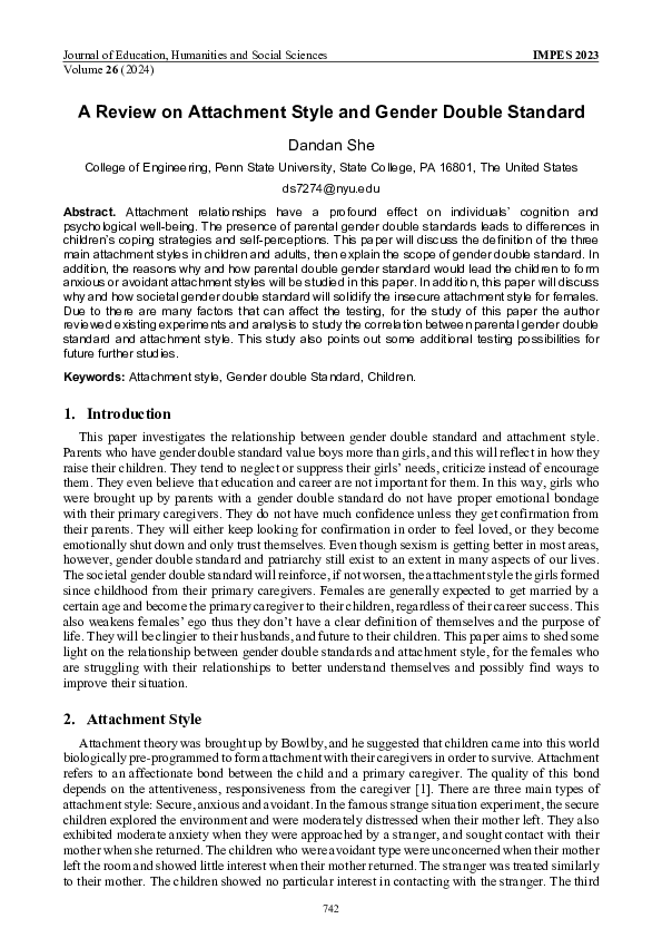 (PDF) A Review on Attachment Style and Gender Double Standard