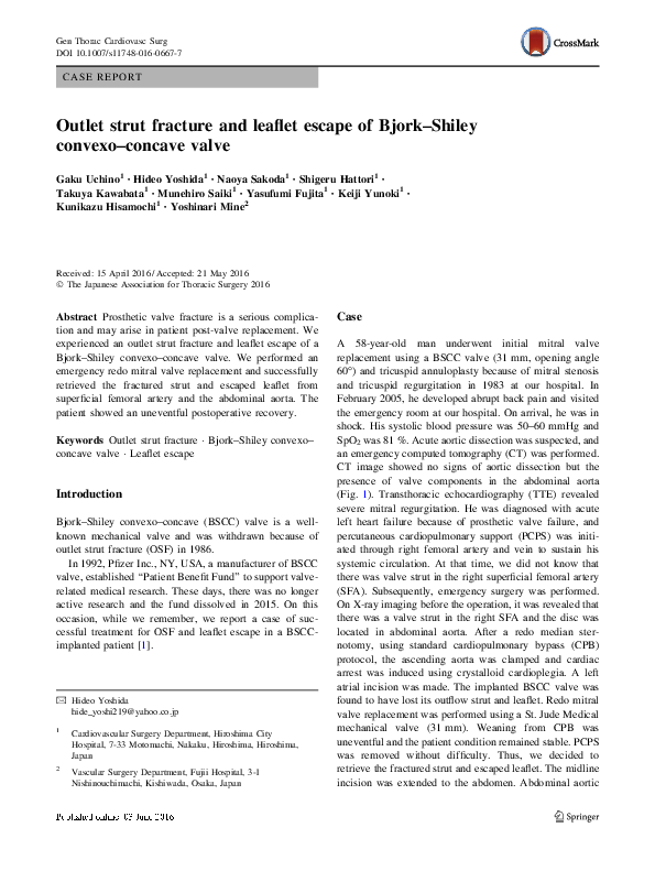 (PDF) Outlet strut fracture and leaflet escape of Bjork-Shiley convexo ...