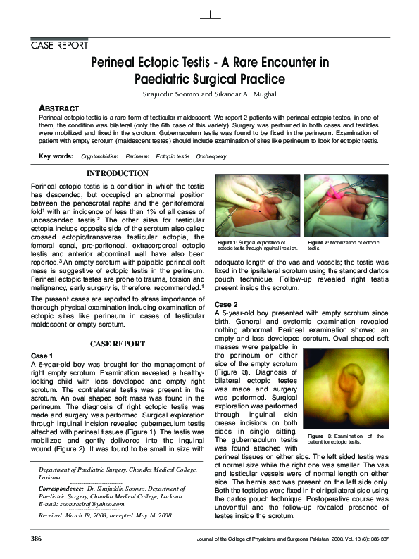 (PDF) Perineal ectopic testis - a rare encounter in paediatric surgical ...