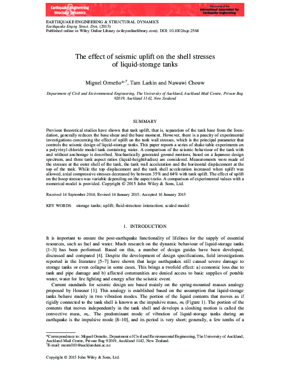 (PDF) The effect of seismic uplift on the shell stresses of liquid ...
