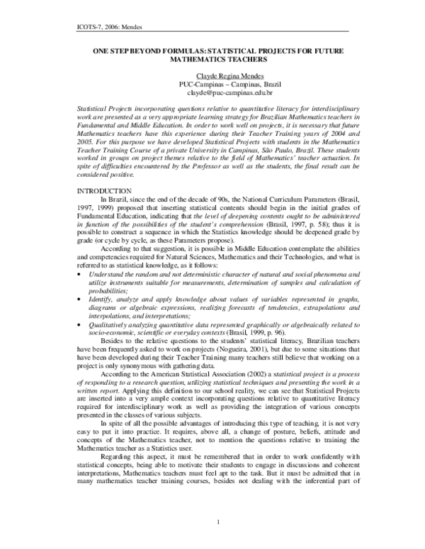 (PDF) One Step Beyond Formulas: Statistical Projects for Future ...