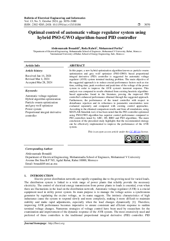 Pdf Optimal Control Of Automatic Voltage Regulator System Using Hybrid Pso Gwo Algorithm Based