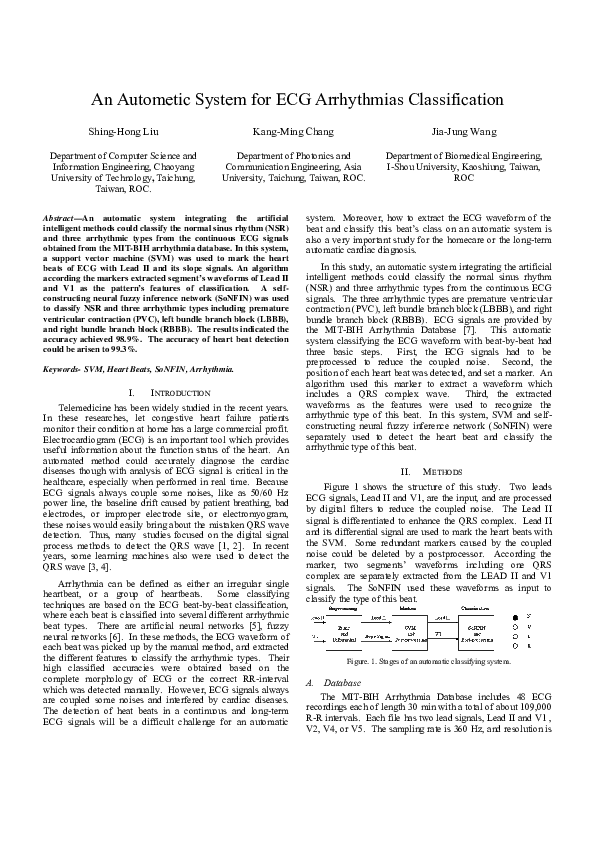 (PDF) An automatic system for ECG arrhythmias classification
