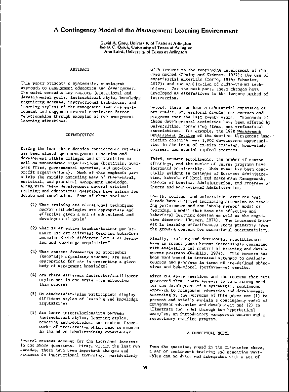 (PDF) A Contingency Model of the Management Learning Environment | Lucille Laird - Academia.edu