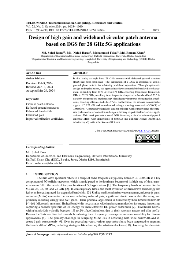 (PDF) Design of high gain and wideband circular patch antenna based on ...