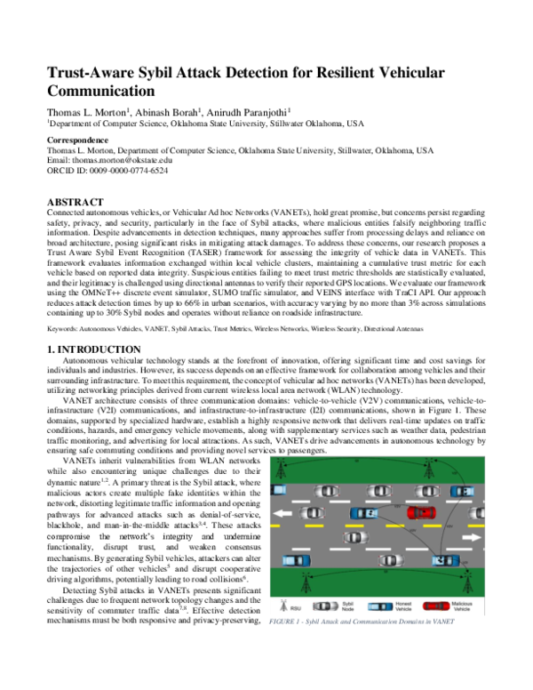 (PDF) Trust-Aware Sybil Attack Detection for Resilient Vehicular Communication