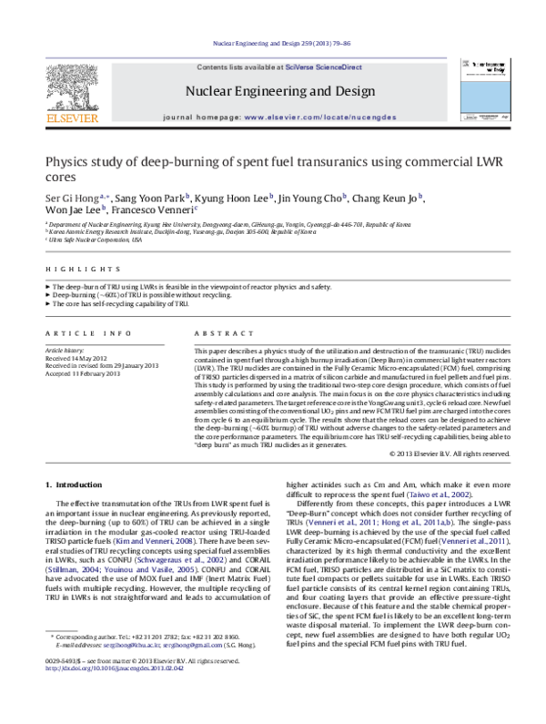 (PDF) Physics study of deep-burning of spent fuel transuranics using ...