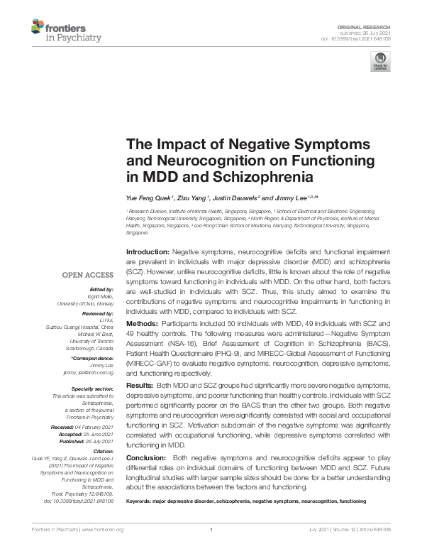 (PDF) The Impact of Negative Symptoms and Neurocognition on Functioning ...