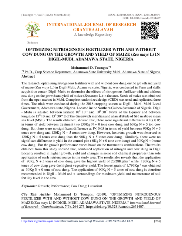 (PDF) OPTIMIZING NITROGENOUS FERTILIZER WITH AND WITHOUT COW DUNG ON ...