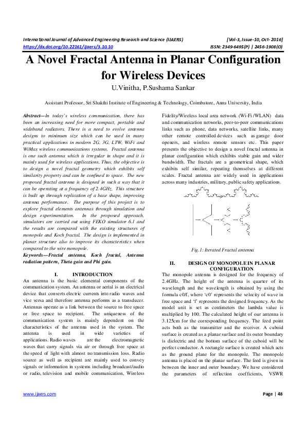 (PDF) A Novel Fractal Antenna in Planar Configuration for Wireless Devices