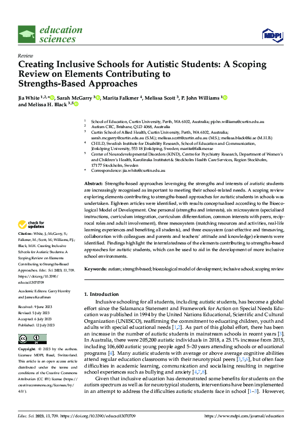 (PDF) Creating Inclusive Schools for Autistic Students: A Scoping Review on Elements ...