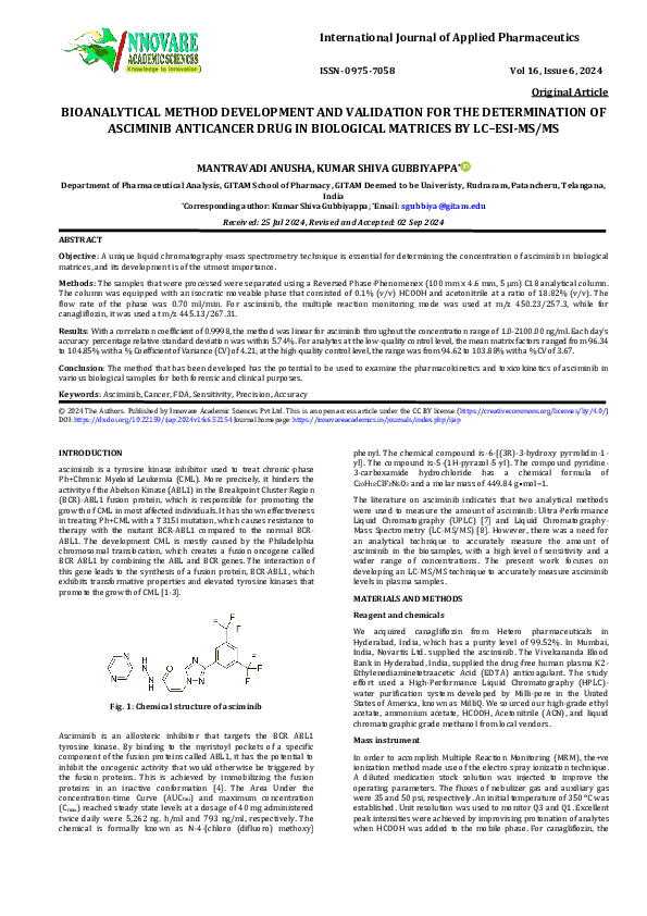 (PDF) BIOANALYTICAL METHOD DEVELOPMENT AND VALIDATION FOR THE DETERMINATION OF ASCIMINIB ...