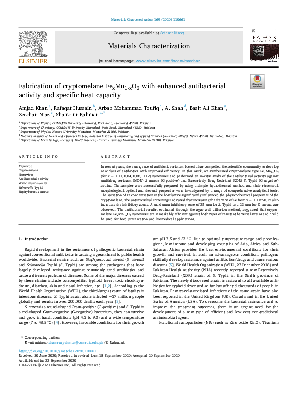 (PDF) Enhanced Antibacterial Cryptomelane FexMn1-xO2