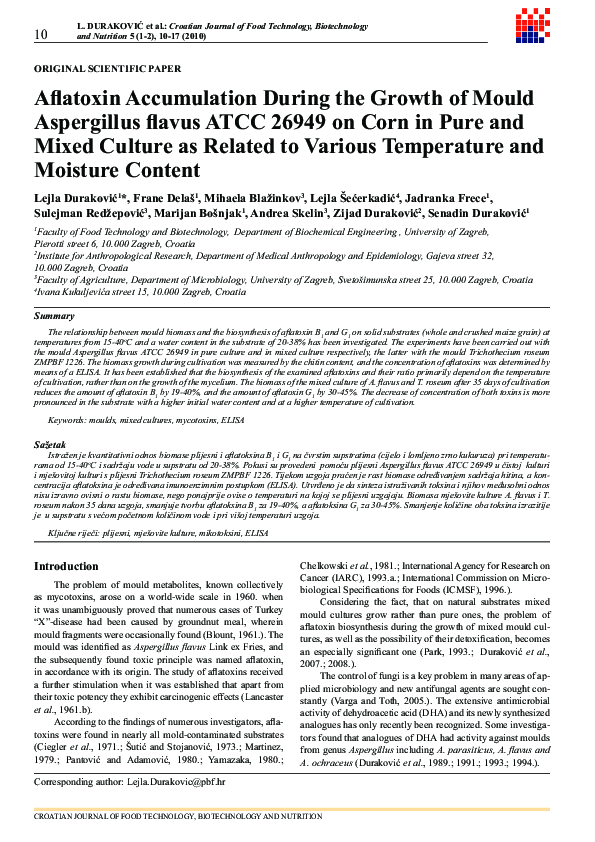 (PDF) Aflatoxin Accumulation During the Growth of Mould Aspergillus ...