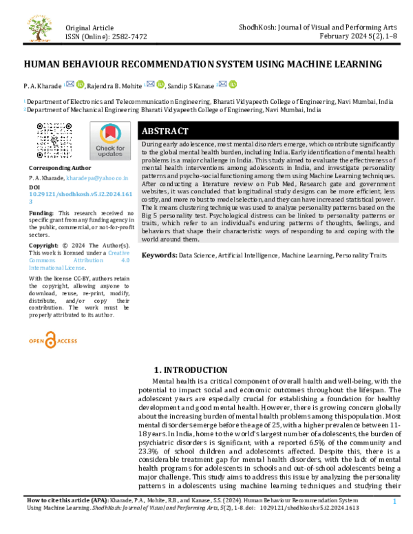 (PDF) HUMAN BEHAVIOUR RECOMMENDATION SYSTEM USING MACHINE LEARNING