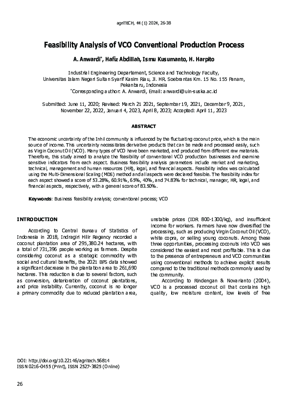 (PDF) Feasibility Analysis of VCO Conventional Production Process
