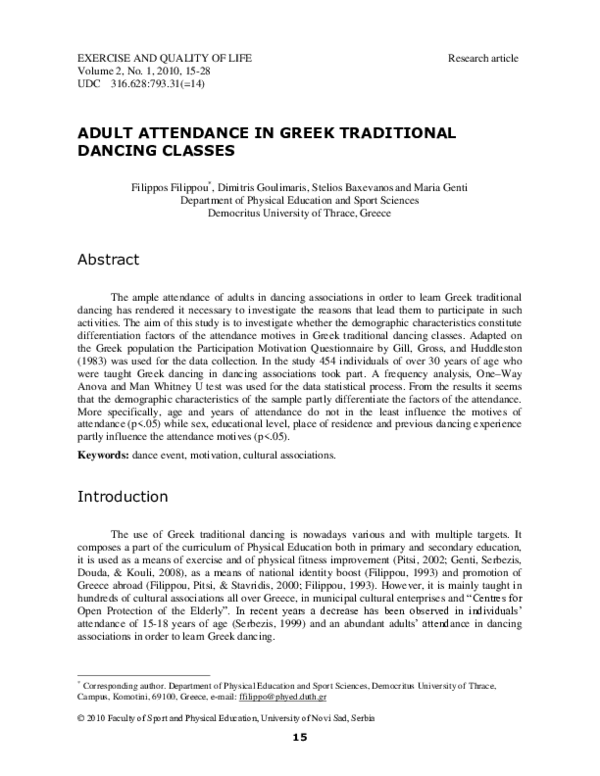 (PDF) Adult Attendance in Greek Traditional Dancing Classes