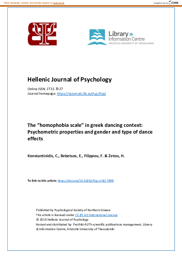 (PDF) The “Homophobia Scale” in Greek Dancing Context: Psychometric ...
