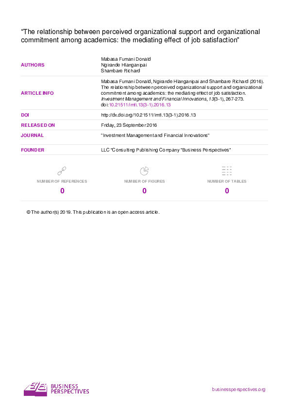 (PDF) The relationship between perceived organizational support and organizational commitment ...