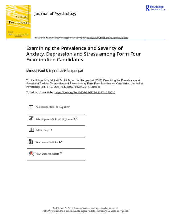 (PDF) Examining the Prevalence and Severity of Anxiety, Depression and ...