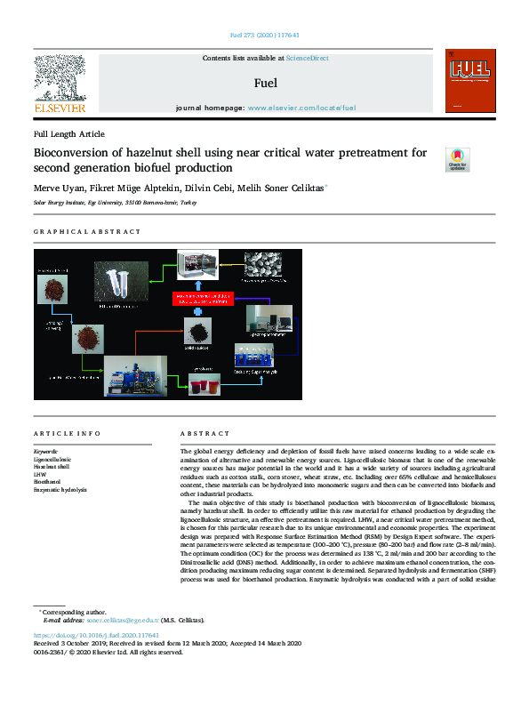 (PDF) Bioconversion of hazelnut shell using near critical water pretreatment for second ...