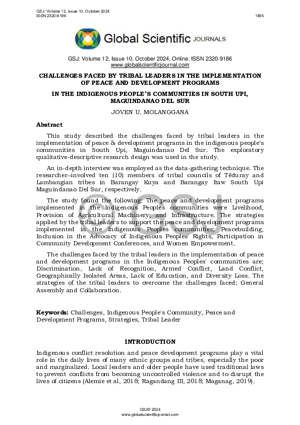 (PDF) CHALLENGES FACED BY TRIBAL LEADERS IN THE IMPLEMENTATION OF PEACE AND DEVELOPMENT PROGRAMS ...