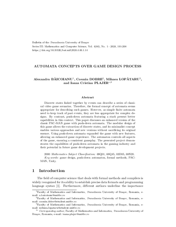 (PDF) Automata concepts over game design process | Alexandra Baicoianu - Academia.edu