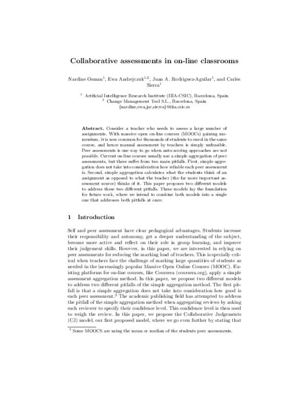 (PDF) Collaborative Assessments in On-Line Classrooms