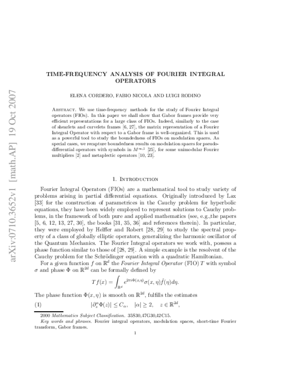 (PDF) Time-Frequency Analysis of Fourier Integral Operators