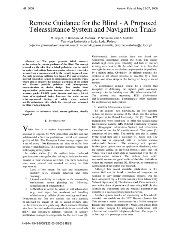 (PDF) Remote guidance for the blind — A proposed teleassistance system ...