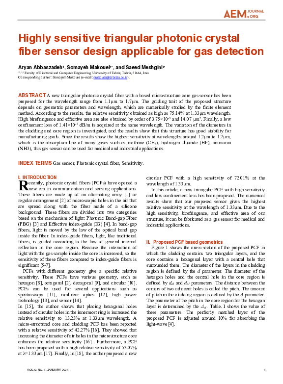 (PDF) High sensitive triangular photonic crystal fiber sensor design applicable for gas detection
