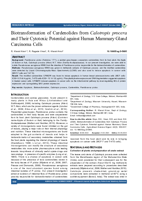 (PDF) Biotransformation of Cardenolides from Calotropis procera and ...