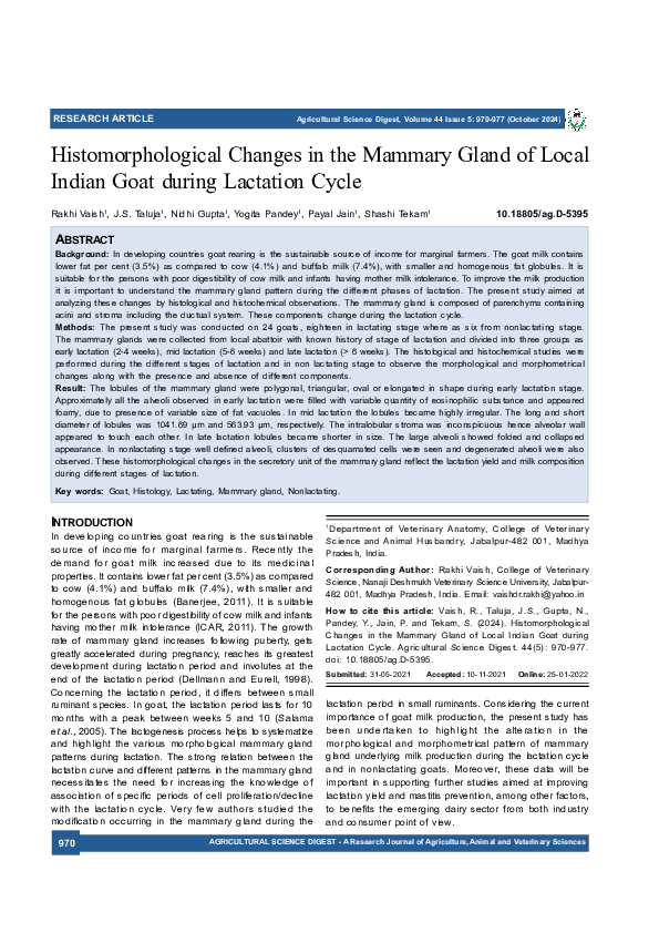 (PDF) Histomorphological Changes in the Mammary Gland of Local Indian ...