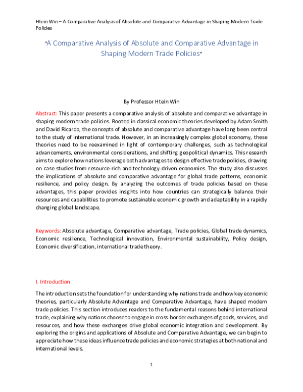 (PDF) "A Comparative Analysis of Absolute and Comparative Advantage in ...