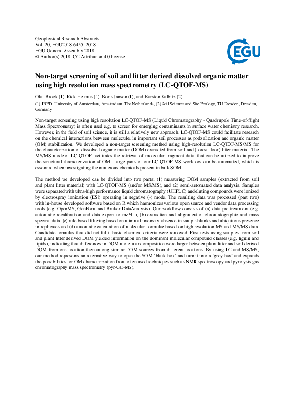 (PDF) Non-target screening of soil and litter derived dissolved organic matter using high ...