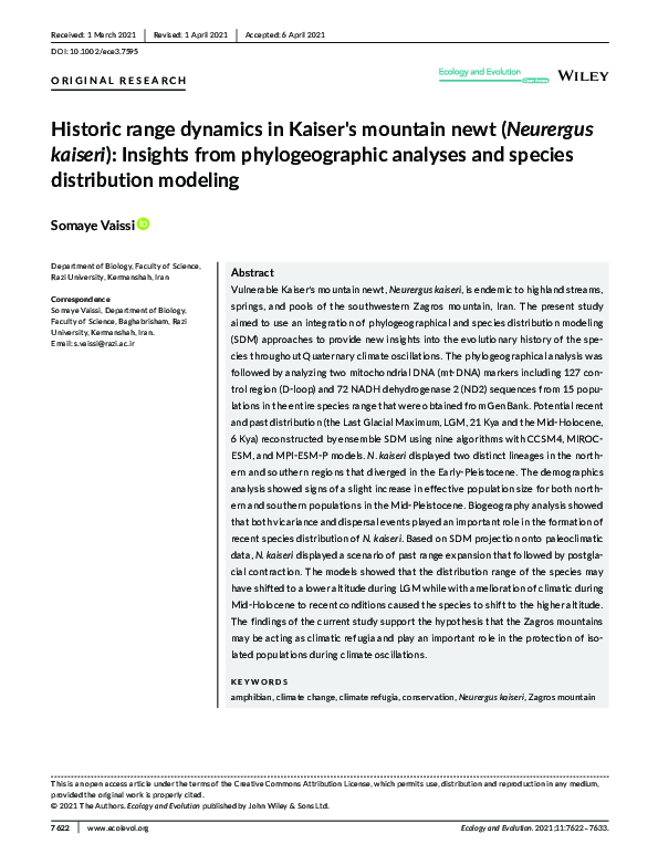 (PDF) Historic range dynamics in Kaiser's mountain newt ( Neurergus ...