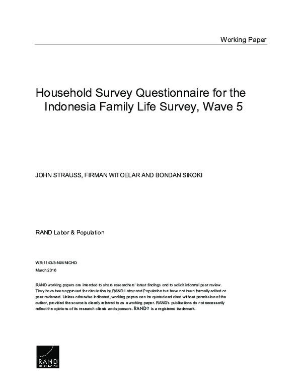 (PDF) Household Survey Questionnaire for the Indonesia Family Life ...