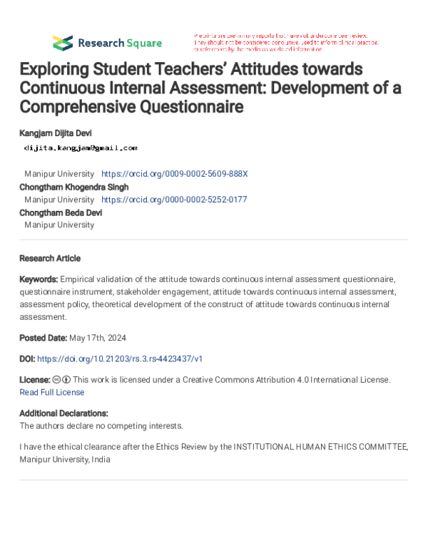(PDF) Exploring Student Teachers’ Attitudes towards Continuous Internal ...