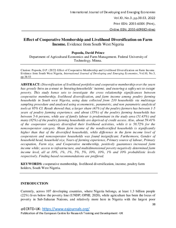 (PDF) Effect of Cooperative Membership and Livelihood Diversification ...