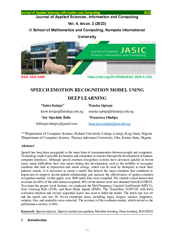 (PDF) Speech Emotion Recognition Model Using Deep Learning