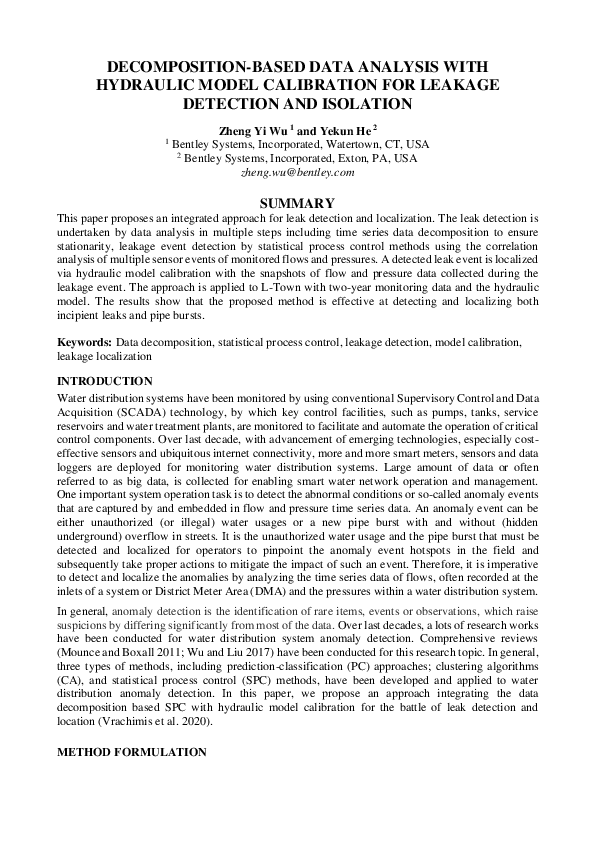 (PDF) Decomposition-Based Data Analysis with Hydraulic Model Calibration for Leakage Detection ...