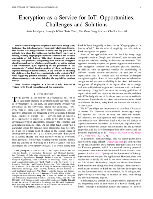 (PDF) Encryption as a Service for IoT: Opportunities, Challenges and ...
