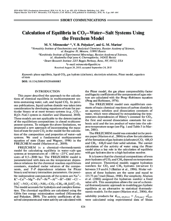 (PDF) Calculation of equilibria in CO2–water–salt systems using the Frezchem model