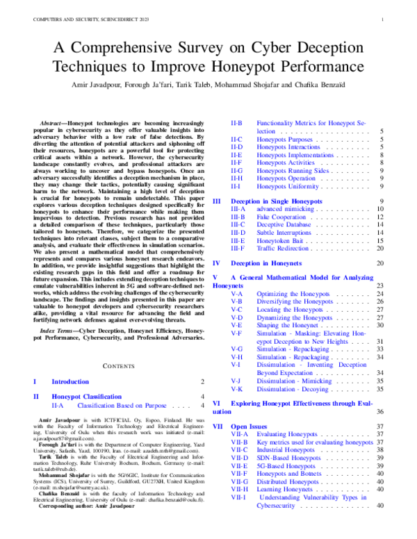 (PDF) A Comprehensive Survey on Cyber Deception Techniques to Improve Honeypot Performance