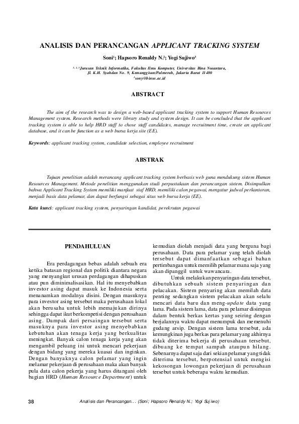 (PDF) Analisis Dan Perancangan Applicant Tracking System (PDF) Analisis Dan Perancangan Applicant Tracking System