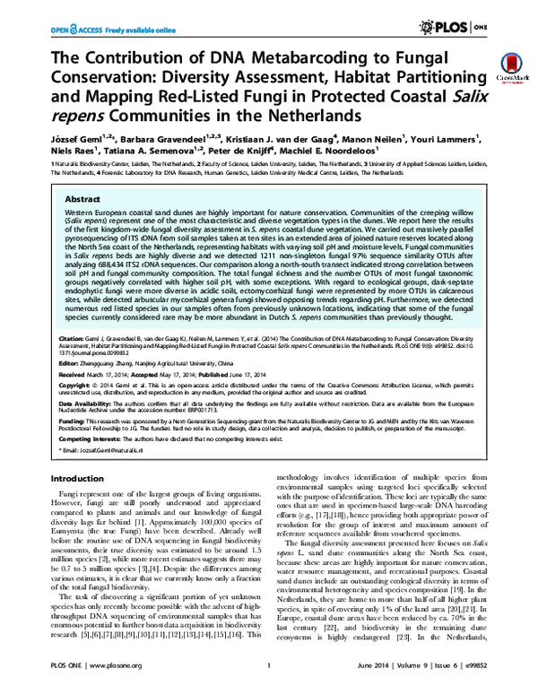 (PDF) The Contribution of DNA Metabarcoding to Fungal Conservation: Diversity Assessment ...
