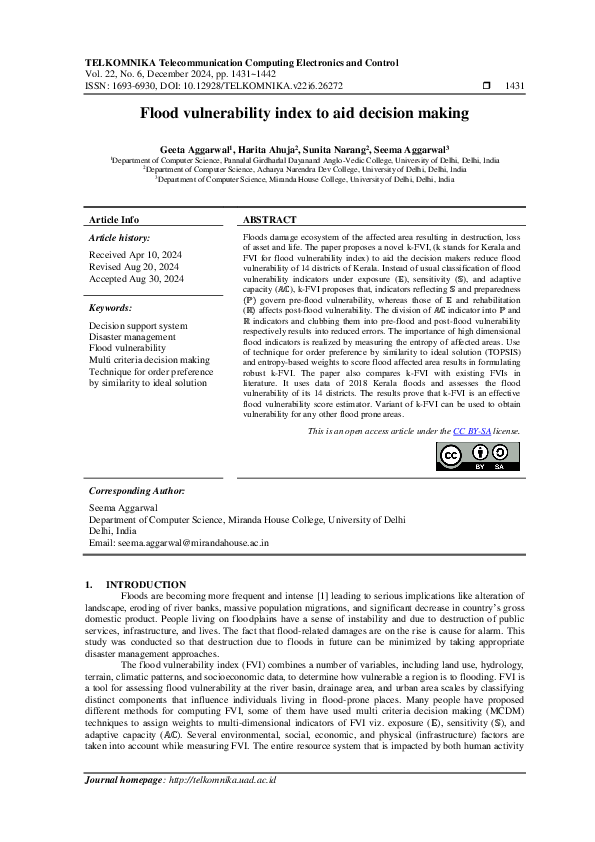 (PDF) Flood vulnerability index to aid decision making