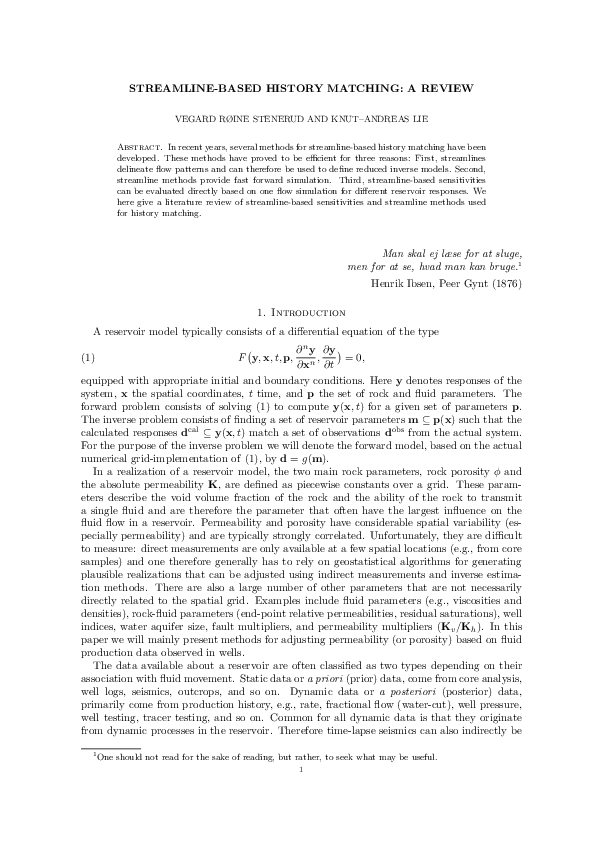 (PDF) Streamline-Based History Matching: A Review