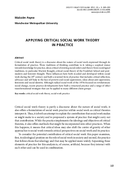 (PDF) Applying critical social work theory in practice