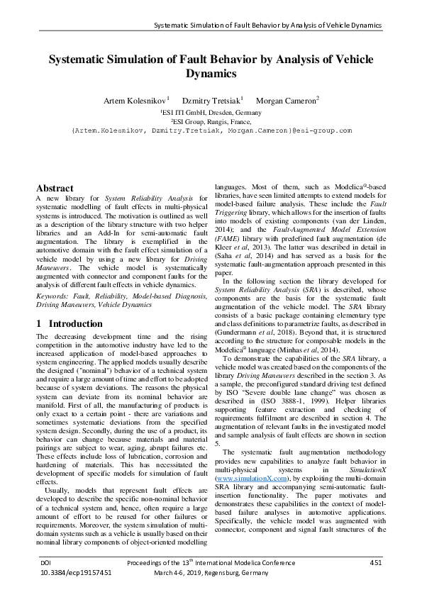 (PDF) Systematic Simulation of Fault Behavior by Analysis of Vehicle Dynamics